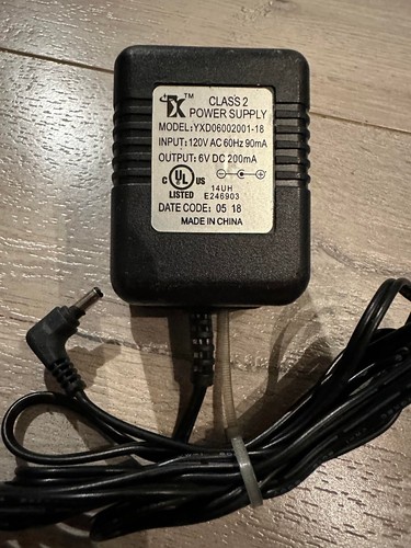 Class 2 Power Supply Adaptor Male Input: 120V AC 60Hz 90mA Output: 6V ...
