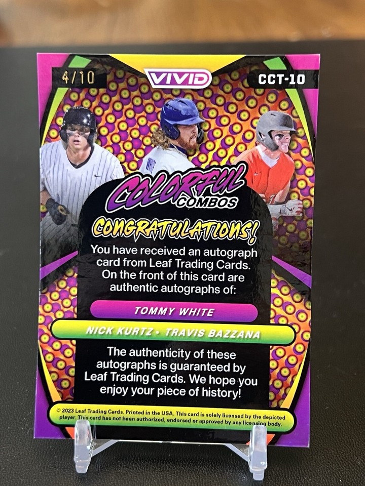 Travis Bazzana, Nick Kurtz, Tommy White 2023 Leaf Vivid Triple Auto /10 ...