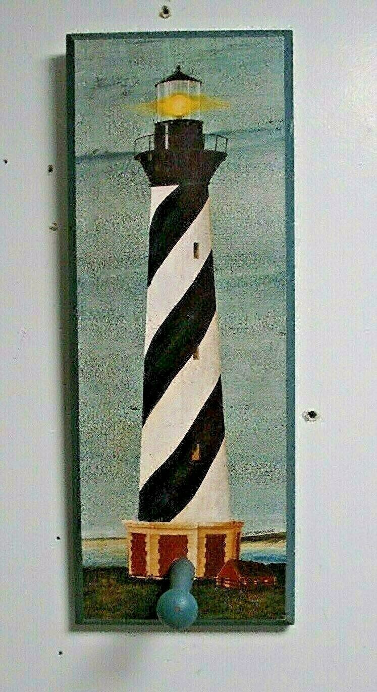 Vtg Wooden Wall hanging lighthouse Coat Hat Rack Peg Hook signed art ...
