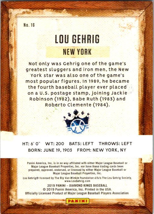 2019 Panini Diamond Kings #16 Lou Gehrig | eBay