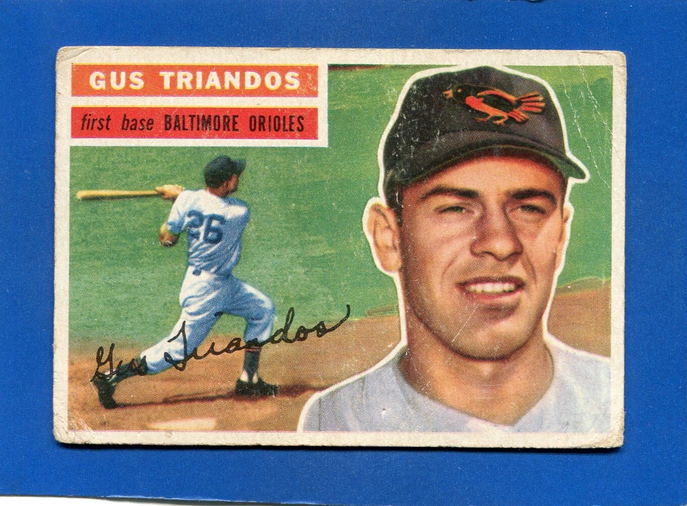 1956 TOPPS BASEBALL #80 GUS TRIANDOS BALTIMORE ORIOLES WHITE BACK VG ...
