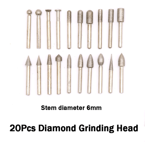 20Pcs Diamond Grinding Head Assorted Rotary Bit Set Grinder Burrs 6mm ...