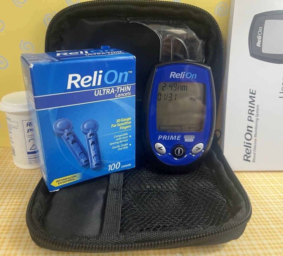 ReliOn PRIME Blood Glucose Blue Meter/ ReliOn CASE/more Excellent Clean ...