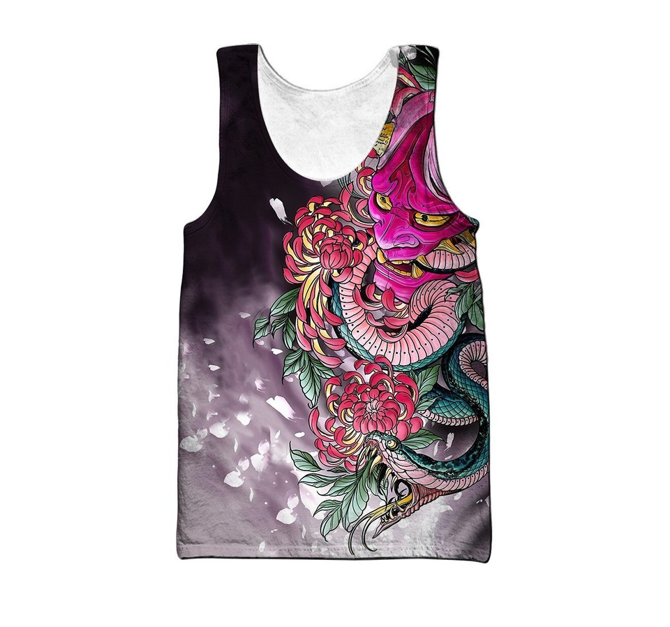 Samurai Yakuza Singlet Tank Top Workout Gym Festival Oni Mask Shirt ...