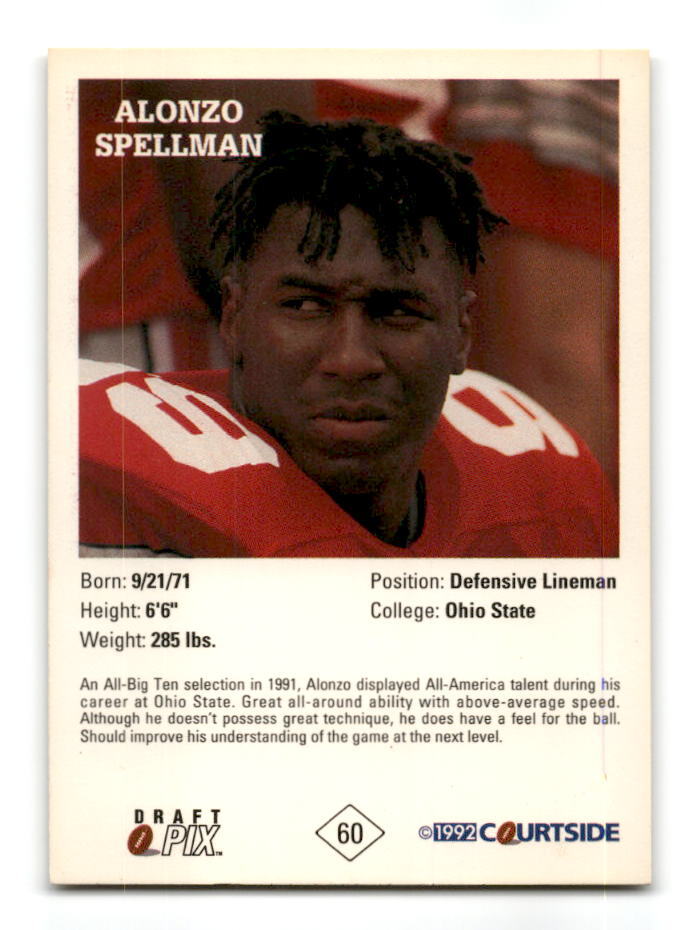 1992 Courtside Football #60 Alonzo Spellman RC Chicago Bears | eBay