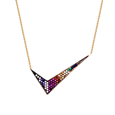 925 Sterling Silver Rose Gold Rainbow Color CZ Check Mark Necklace 16 ...