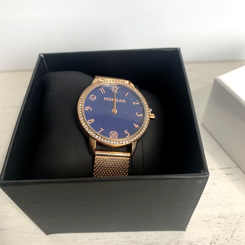 Morgan De Toi Women's Watch Rose Gold Navy Face Crystals in Box Like ...