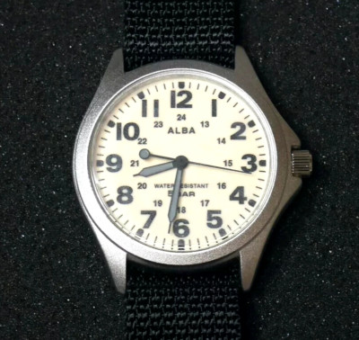 SEIKO ALBA White Military Field Watch AQPK401 Quartz Full Luminous ...