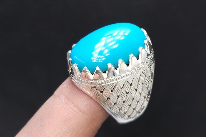 Rare Natural Feroza Turquoise Ring For Men 925 Sterling Silver Ring ...