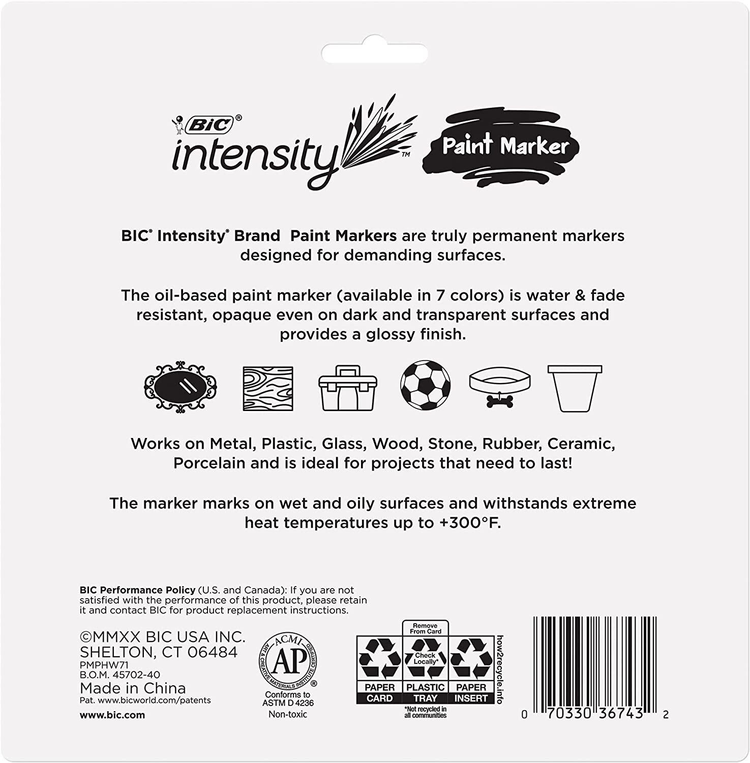 BIC Intensity Paint Markers, 7 Assorted Vivid Colors, Water and Fade ...