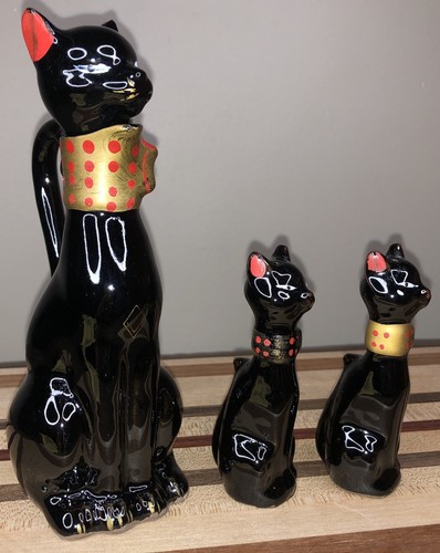 Vintage 1950s RELCO Japan Redware BLACK CAT Cruets Oil/Vinegar & Salt ...
