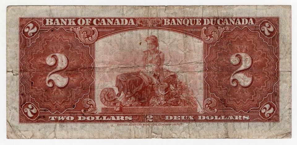 1937 BANK OF CANADA TWO 2 DOLLAR BANK NOTE BR 0090409 NICE BILL COYNE ...