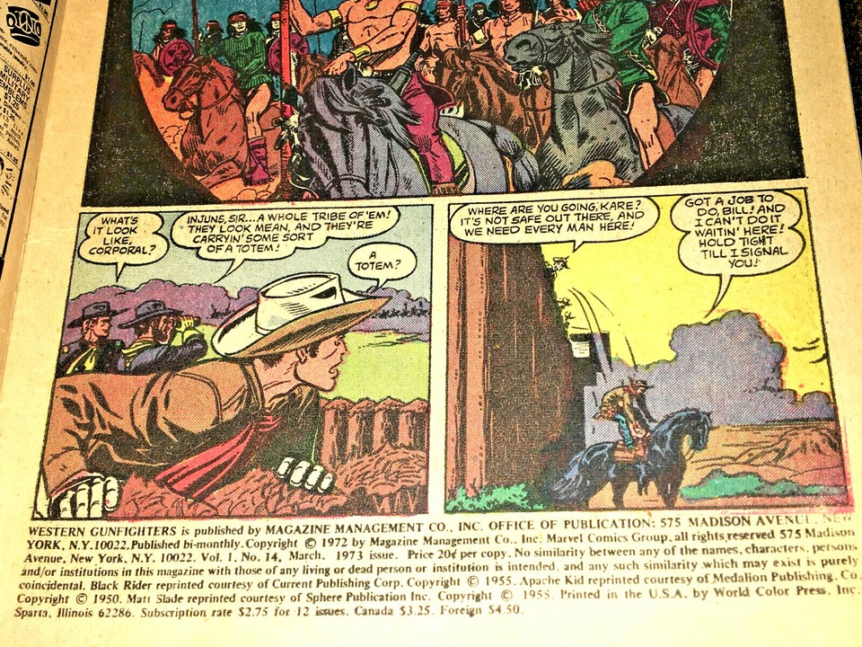 MARVEL Comic Book WESTERN GUNFIGHTERS Black Rider APACHE KID Matt 1973 ...
