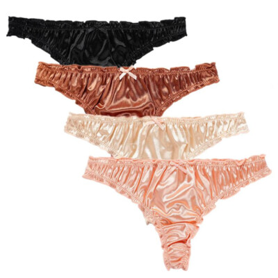 4 Pcs Lot Womens Sexy Satin Thongs Panties Ruffly G-string Underwear,S ...