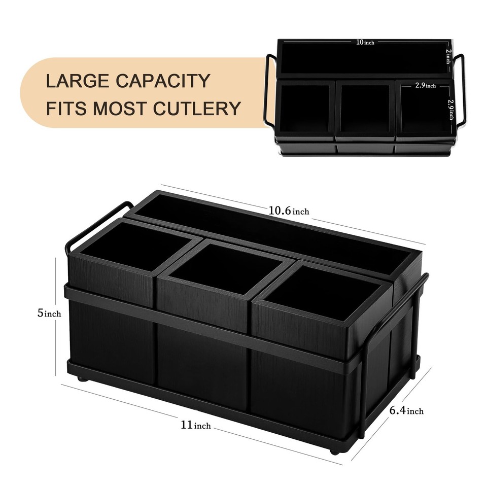 Silverware Caddy Black Wood Silverware Holder Paper Plate Dispenser ...