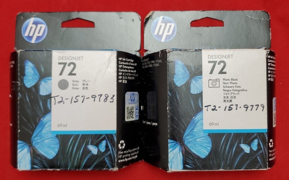 Lot Of 2) Genuine HP 72 C9397A Gray / C9401A Photo Black Ink Cartridge ...