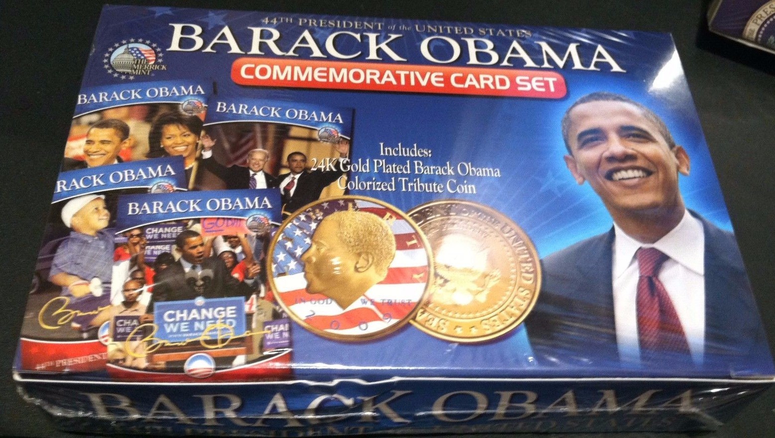 BARACK OBAMA Commemorative KIT BOXED 24 KT GOLD Plate COIN 2 Card Sets ...