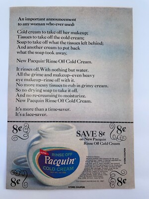 Rinse off Pacquin Cold Cream Ad and Coupon 1967 An Important ...