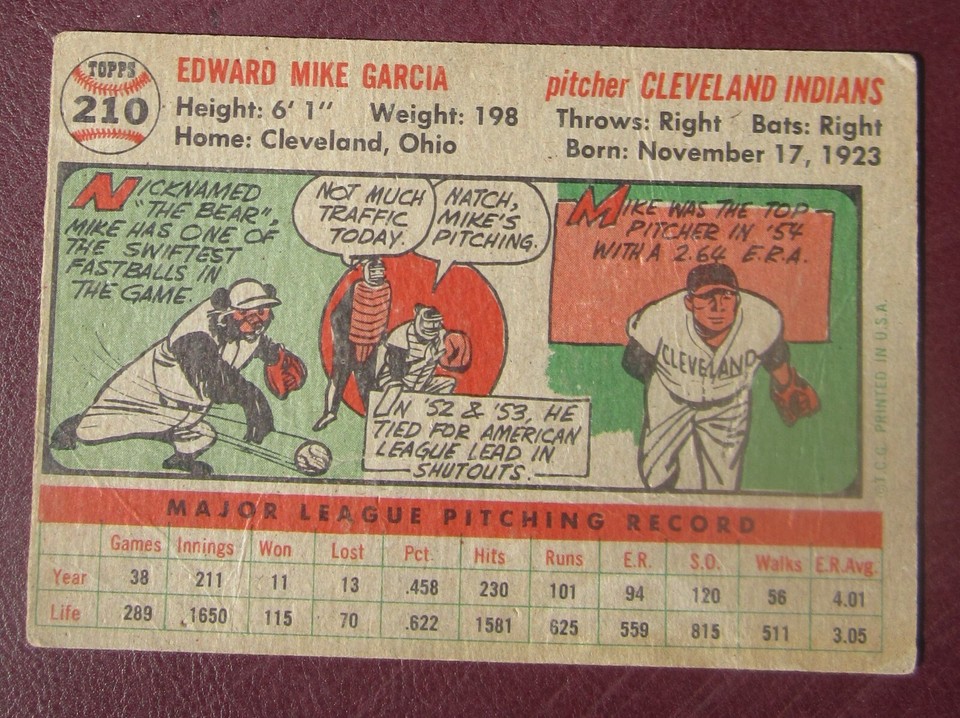 1956 Topps Mike Garcia (Cleveland Indians) #210 F/G | eBay