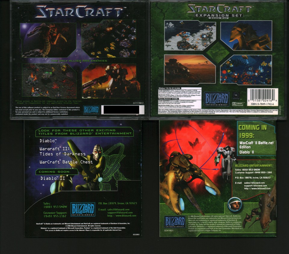 StarCraft & Brood War Expansion Set PC Windows 95/98 Blizzard RTS Game ...