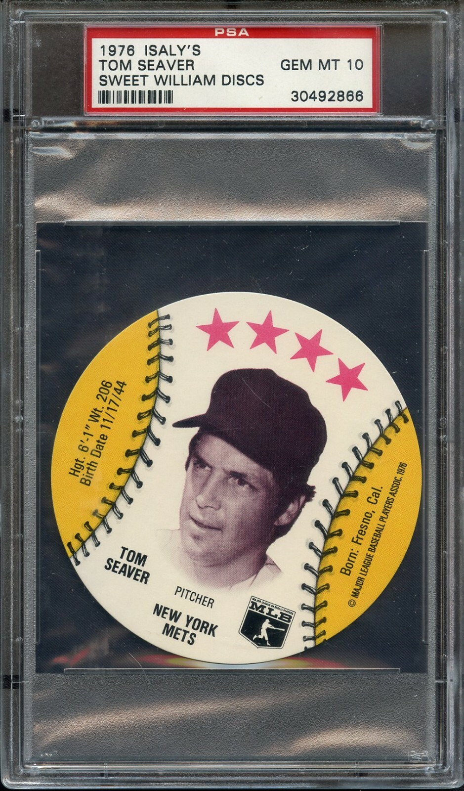 1976 ISALY'S SWEET WILLIAM DISC TOM SEAVER SWEET WILLIAM DISCS PSA GEM ...