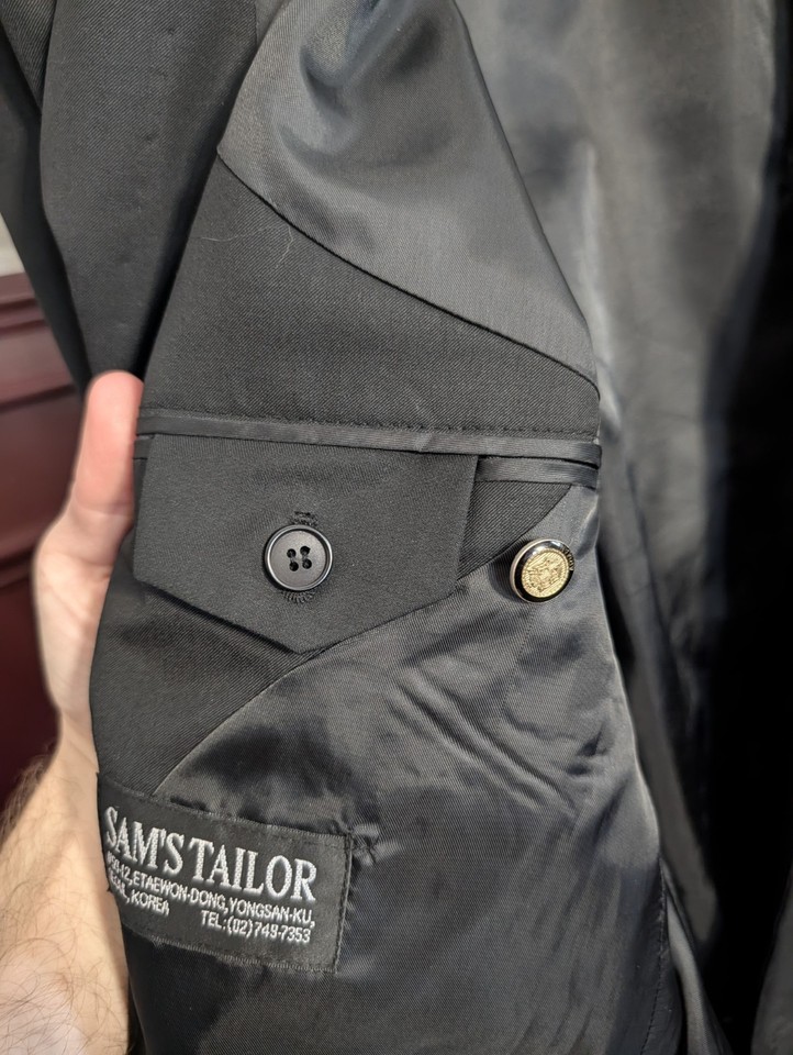 ARMANI Sam's Tailor Custom Black Wool Blazer Bespoke Strong Shoulder ...