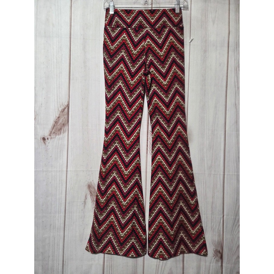 No Boundaries Womens Bell Bottom Pants Geometric Zig Zag Print Size S ...