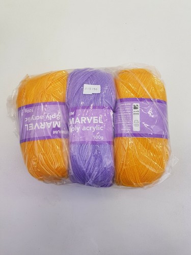 KNITTING YARN CROCHET MARVEL 8 PLY 100G PACK OF 3 BLUE YELLOW COL 1013 ...