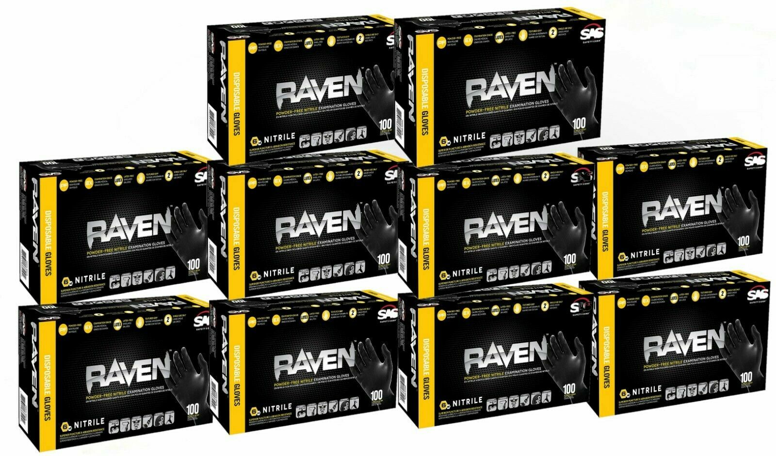 100-1000 SAS Safety RAVEN 66519-66520 6mil Nitrile Glove Powder Free, M ...