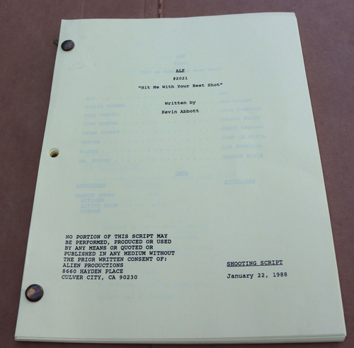 1988 ALF TV SHOW ORIGINAL SHOOTING SCRIPT S2 E21 HIT ME WITH YOUR BEST ...