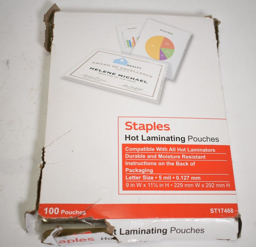 Staples 17468 Hot Laminating Thermal Pouches Letter 100 Pack 8-1/2" x ...