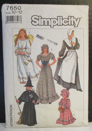 Simplicity Pattern 7650 Girl's Costumes Witch Angel Pilgrim Pioneer ...