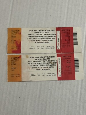 RARE 2008 Rascal Flatts Taylor Swift Ticket Stub Early Years Bob That ...