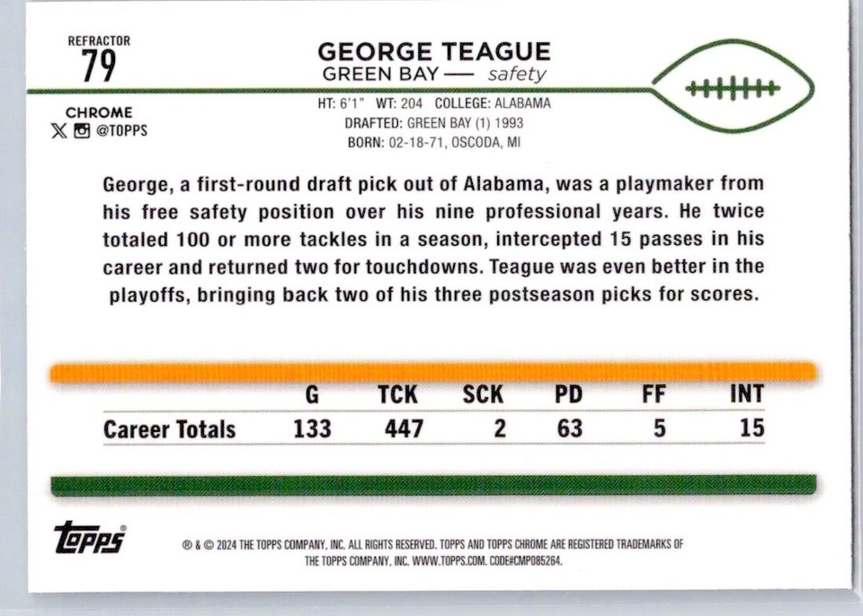 2024 Topps Chrome Football - George Teague - REFRACTOR - Green Bay ...
