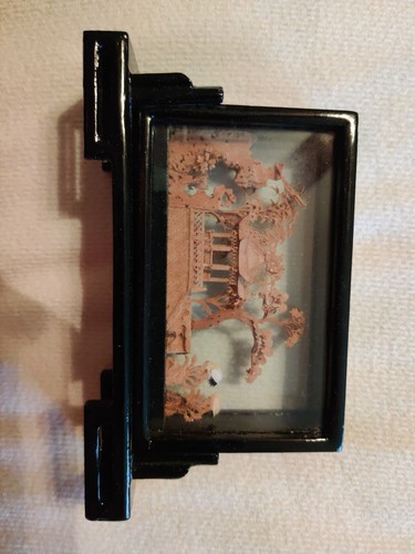 Vintage Chinese cork carving diorama Shadow box. 6.25 In Long, 3.75 ...