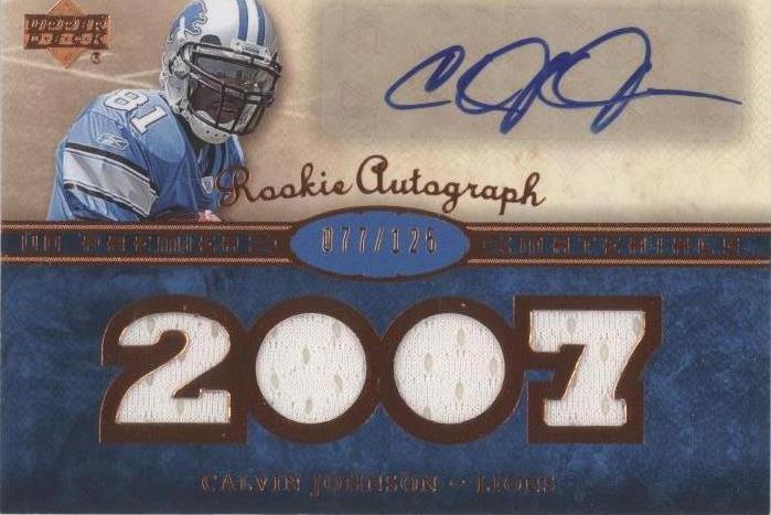 2007 UD Premier - Rookie Autograph Materials Calvin Johnson #139 Bronze ...