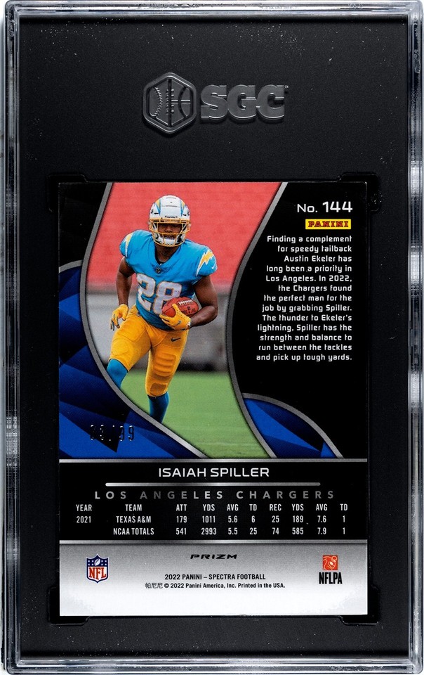 Isaiah Spiller 2022 Spectra Celestial Prizm Rookie Card #144 - /99- SGC ...