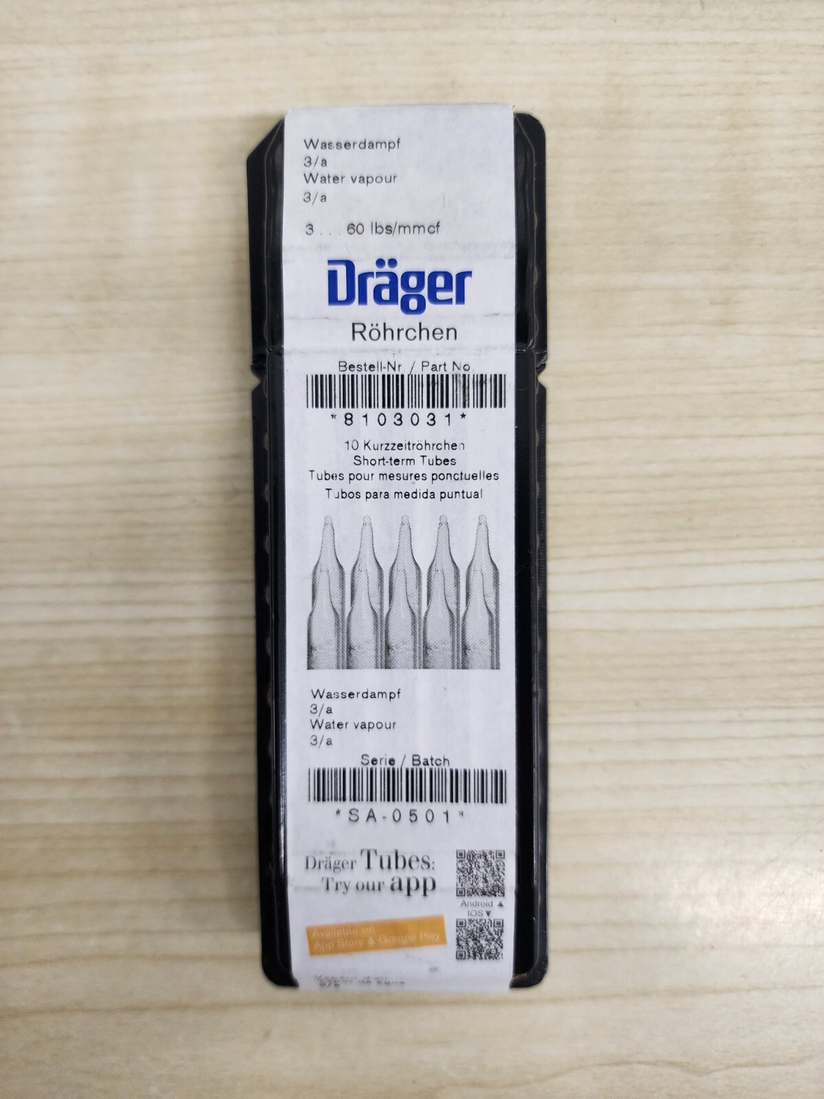 Dräger Tube Water Vapor 3/A 3-60 Lbs/ mm CF Pack of 10 Drager 8103031 ...