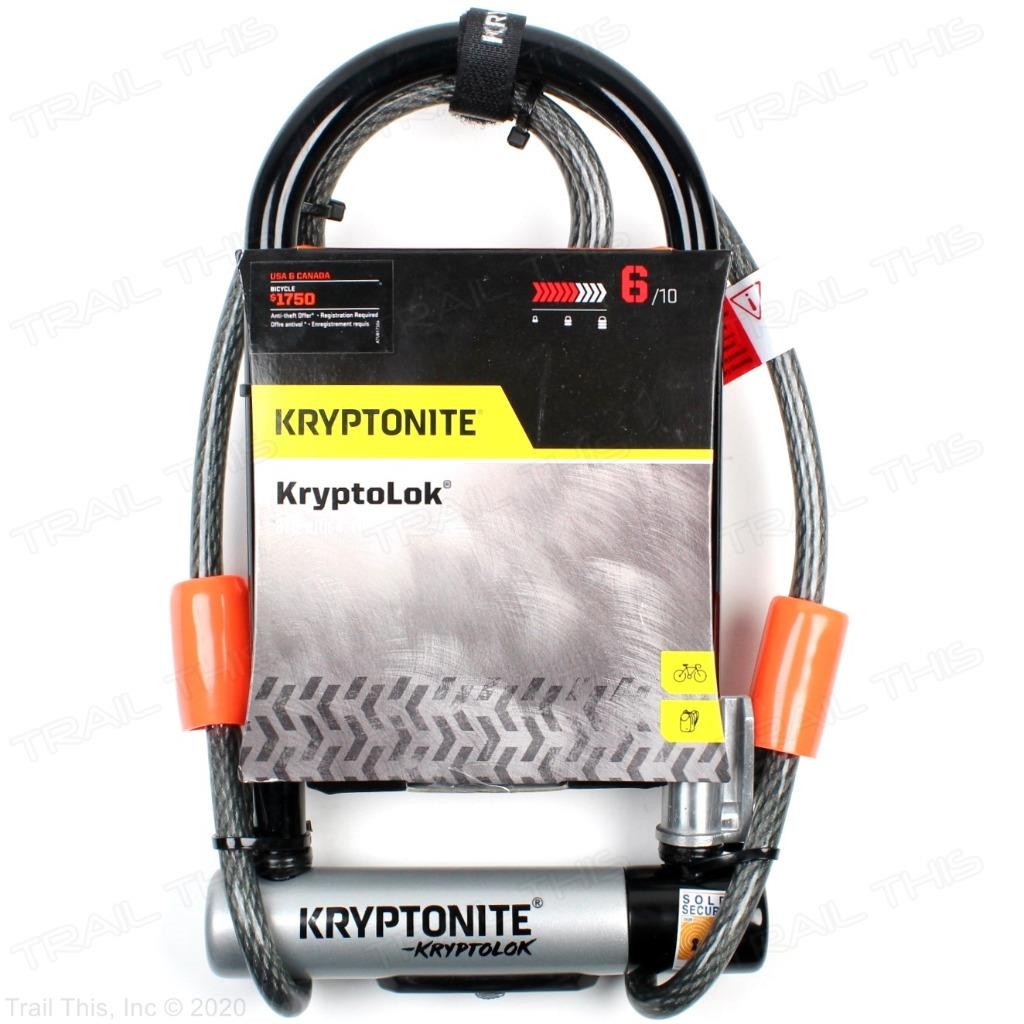 Kryptonite KryptoLok Bike U-Lock Cable Keyed 9 x 4" Lock 4' Cable ...