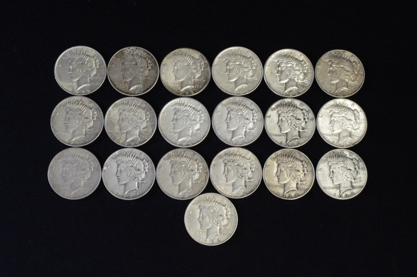 1922-35 $1 Peace Dollar x 19 Unique Dates Starter Set, 90% Silver ...