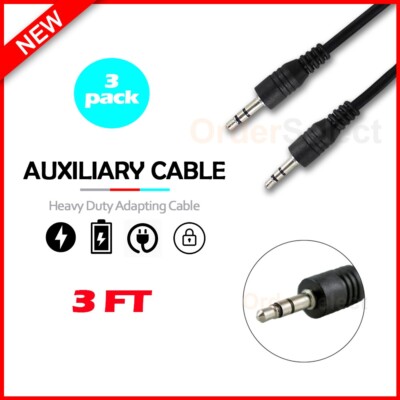 3X 3FT 3.5mm Auxiliary Aux Male to Male Stereo Audio Cable Cord iPod ...