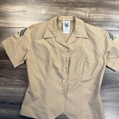 USMC Shirt Womens 8S S/S Khaki Tan Short Sleeve Blouse Button Down | eBay