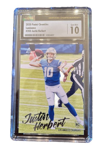 2020 PANINI CHRONICLES LUMINANCE JUSTIN HERBERT ROOKIE CARD #203 CSG 10 ...