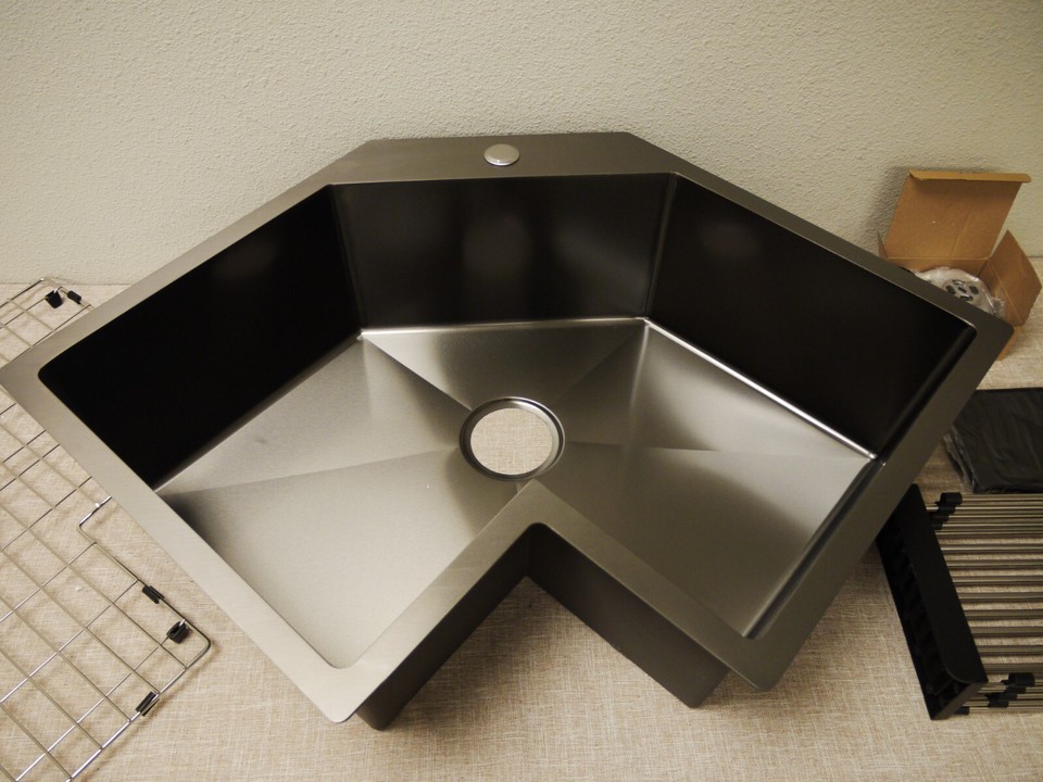 Black Corner Kitchen Sink, 25In Stainless Steel Drop In Corner Kitchen ...
