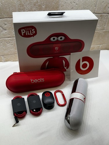 Beats Pill 2.0 Bluetooth Speaker CHROME RED WHITE & Dude stand ...