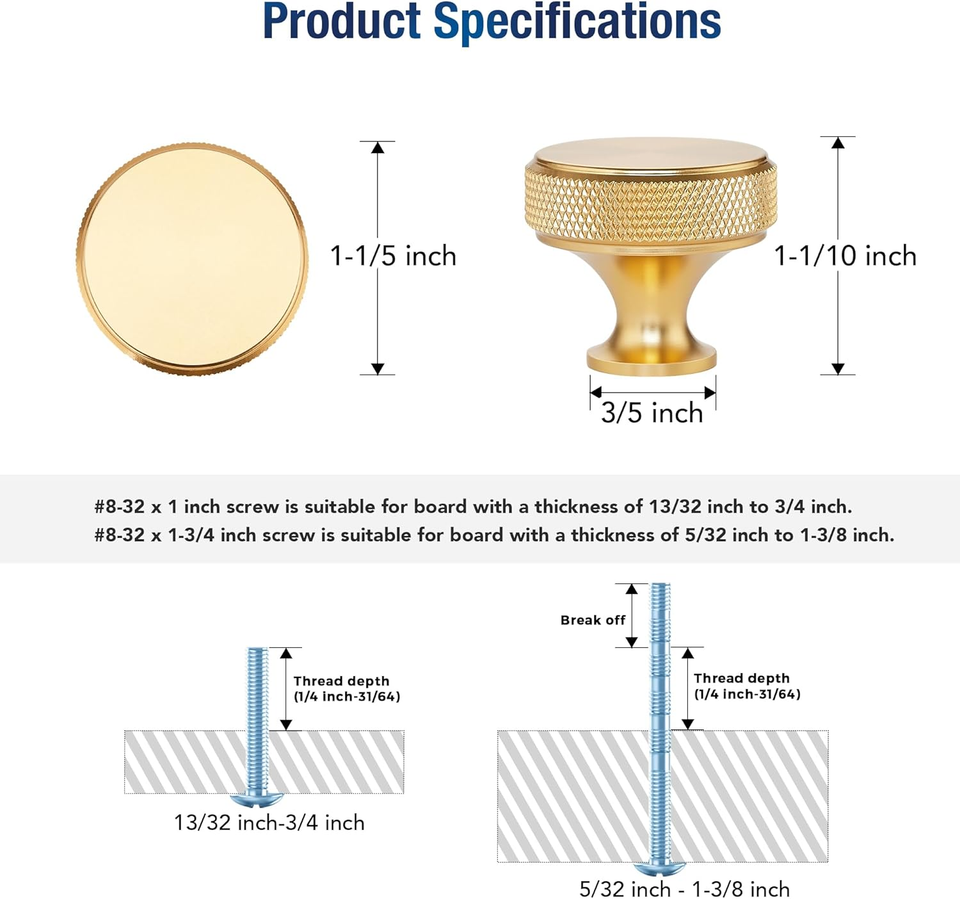 25 Pack Brushed Brass Kitchen Cabinet Hardware Knobs round Solid Knurled Handles | eBay