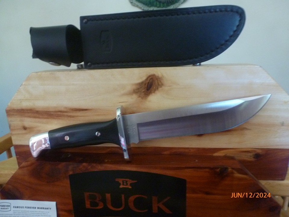 Buck 124 Frontiersman 2025 Bowie Knife 420 HC Micarta Handle Leather ...