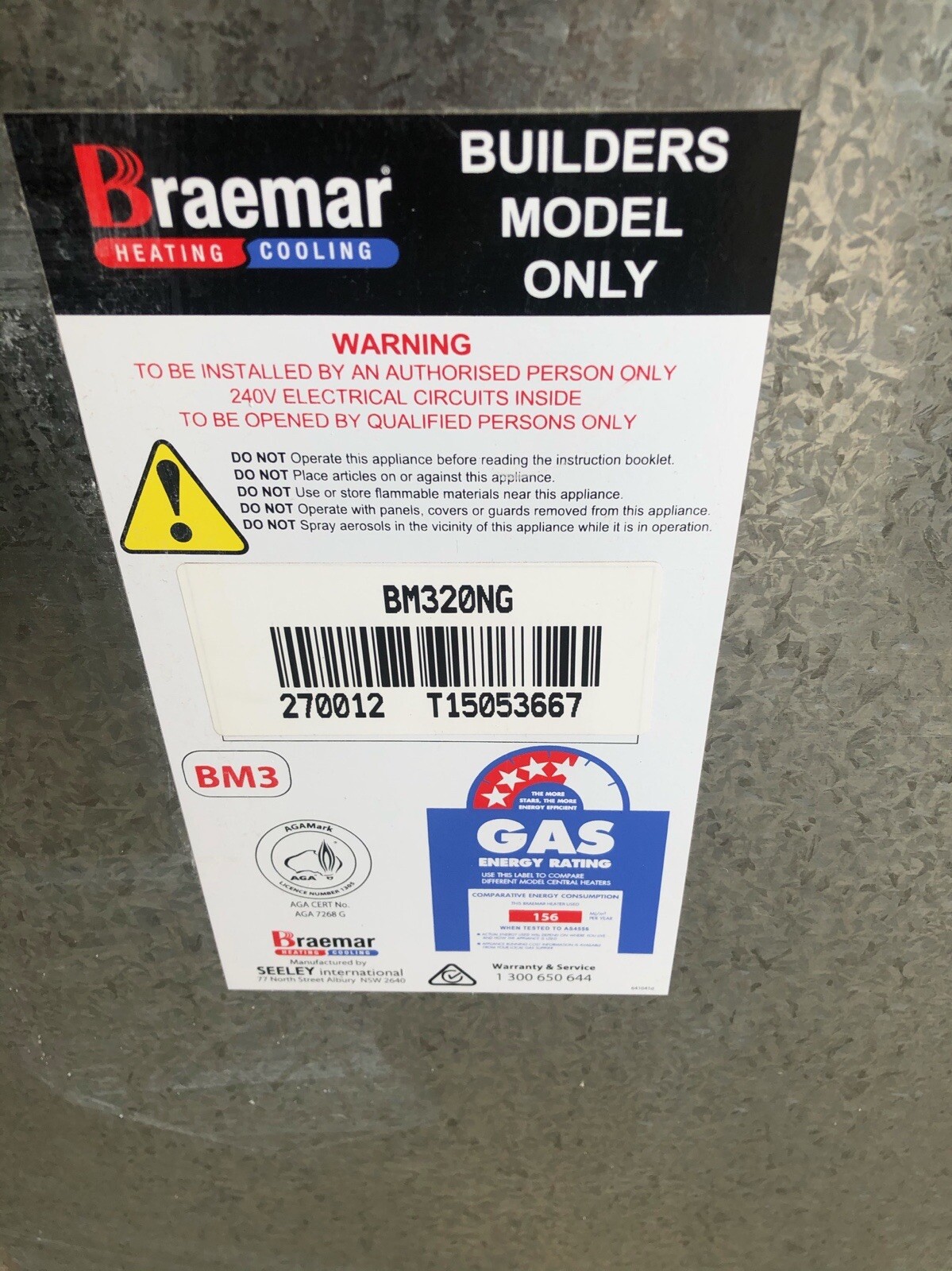 Braemar BM320 Gas Ducted Heating Unit | eBay Australia