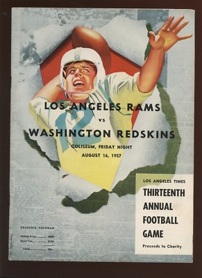October 16 1957 NFL Program Washington Redskins at Los Angeles Rams EX+ ...