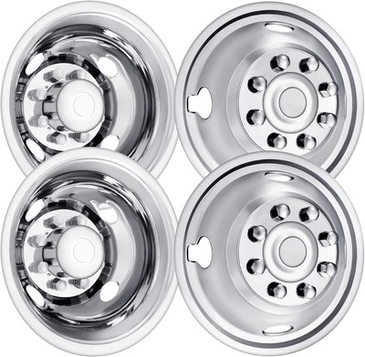 16" 8 Lug Wheel Simulators Stainless Steel Full Kits 4 Snap-On Chrome ...
